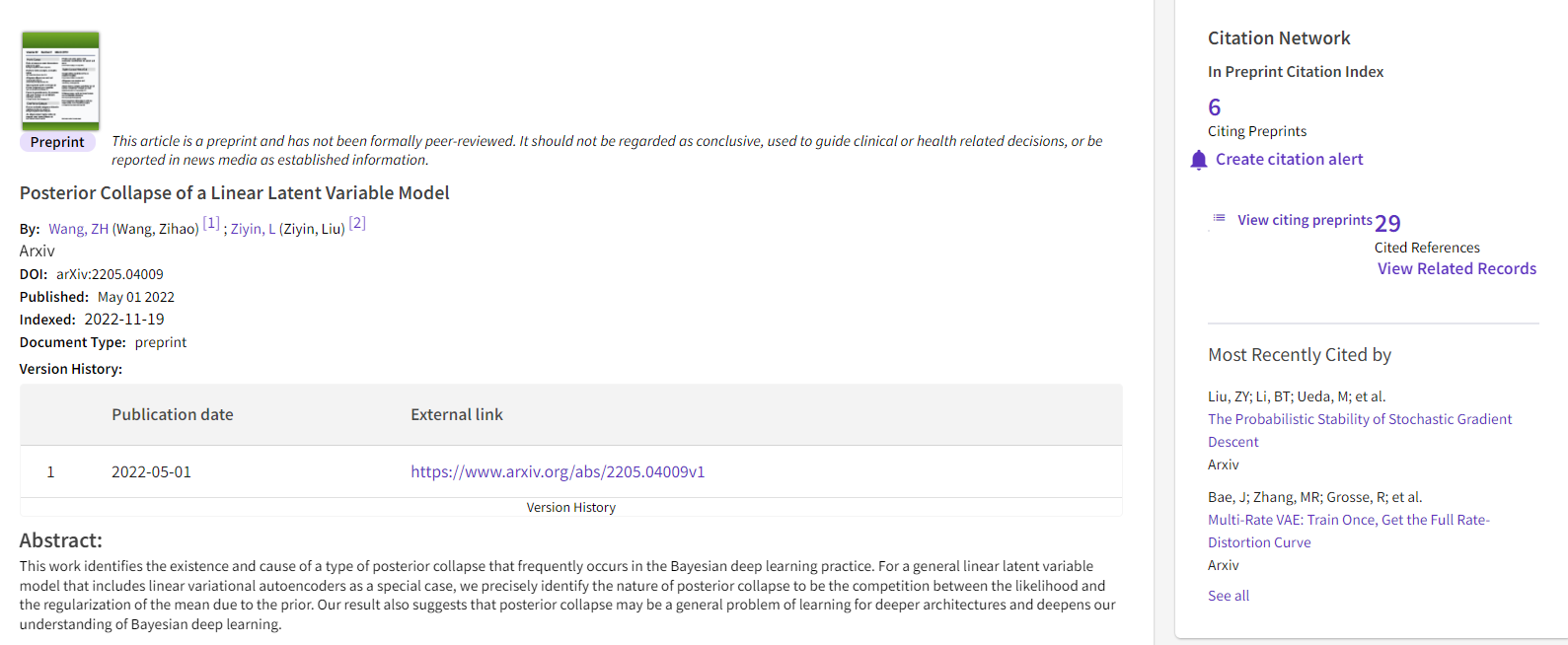 New Database: Preprint Citation Index from Web of Science