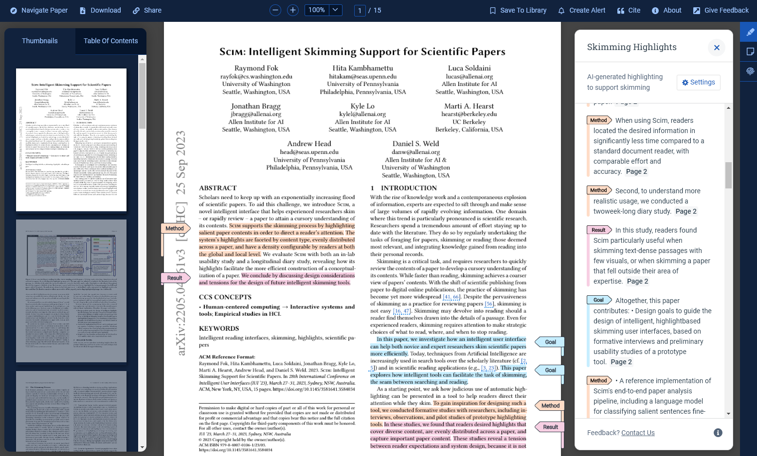 Semantic Reader – Augmented Application to Make Reading PDFs Easier